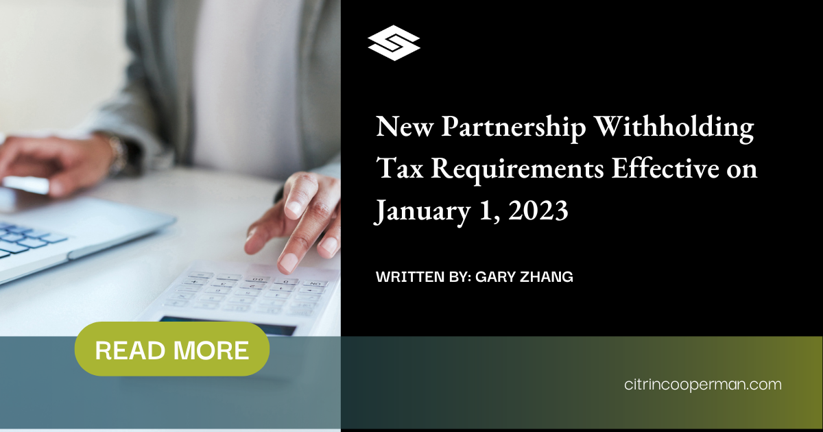 New Partnership Withholding Tax Requirements Effective on January 1 2023