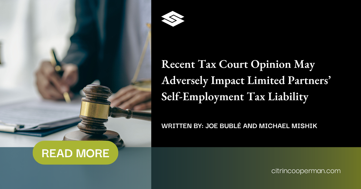 Recent Tax Court Opinion May Adversely Impact Limited Partners Self ...